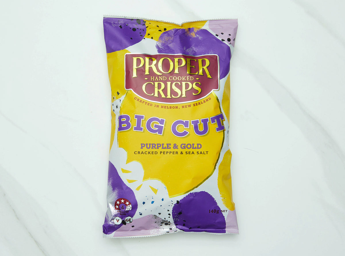 PROPER CRISPS BIG CUT PURPLE & GOLD 140G – Simply Organic NZ