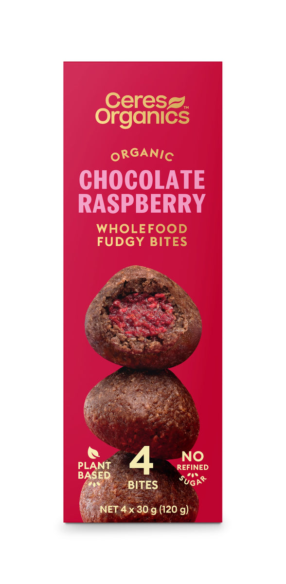 CERES CHOCOLATE RASPBERRY FUDGY BITES 120G – Simply Organic NZ