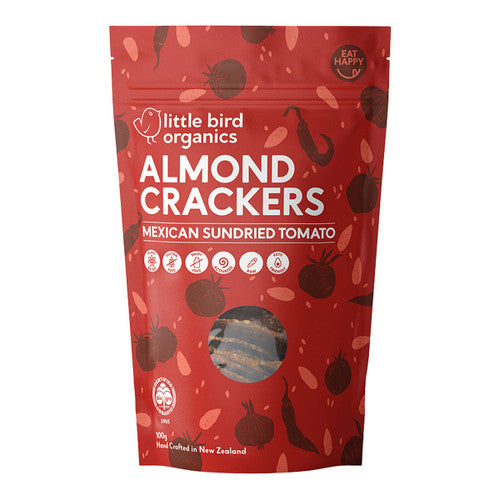 LITTLE BIRD ALMOND CRACKERS MEXICAN SUNDRIED TOMATO 100G – Simply ...